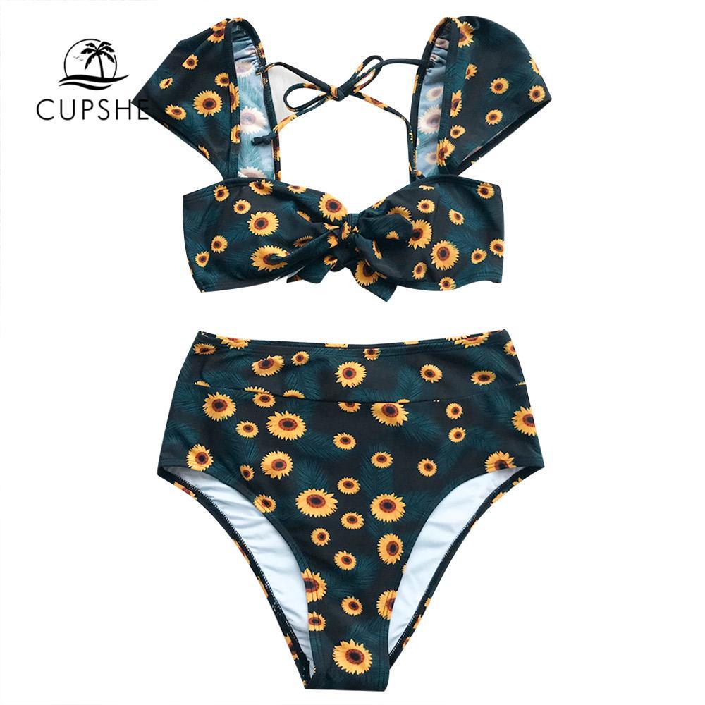 Cupshe Daisy Print Daisy Flower Print Bikinis Set Women High Waisted L